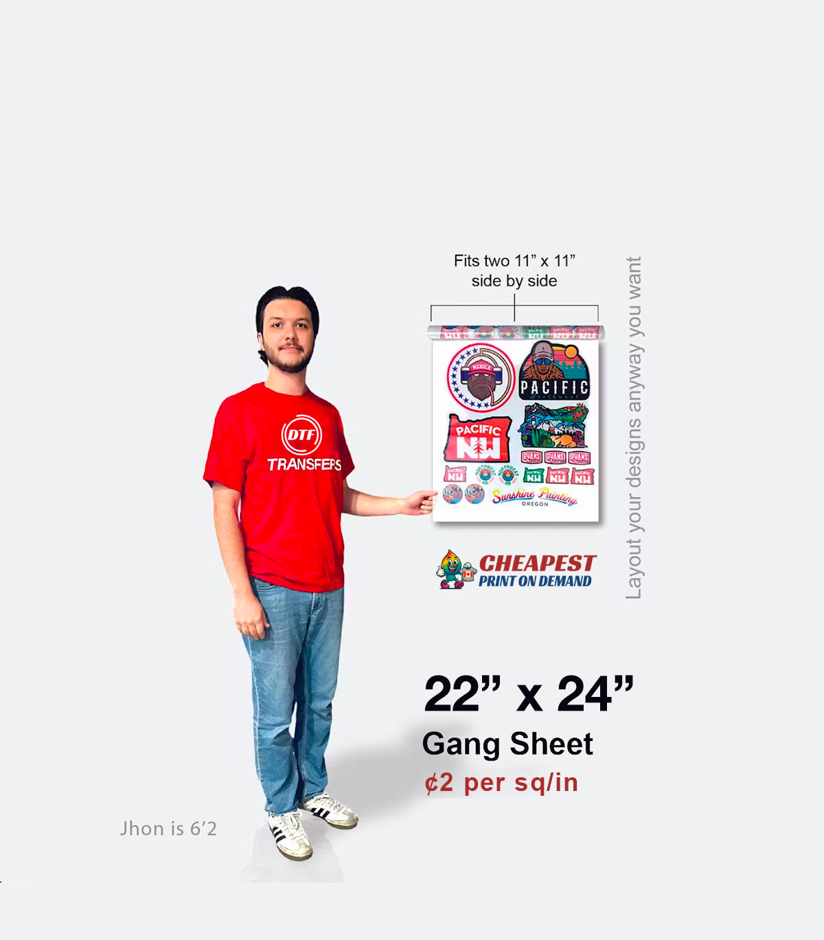 Custom DTF Transfer Sheet 22" x 24" | Cheapest POD Canada